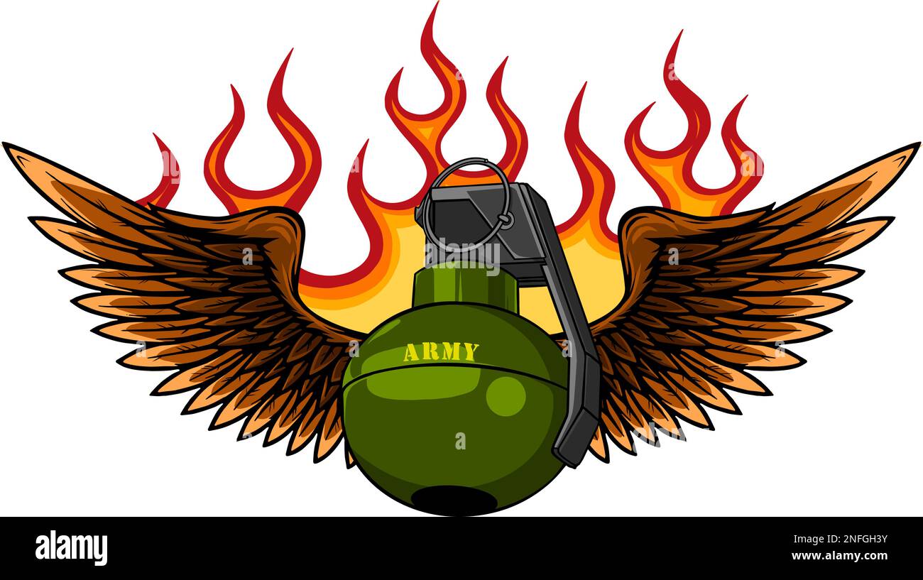hand grenade vector illustrationwith flames and wings Stock Vector ...