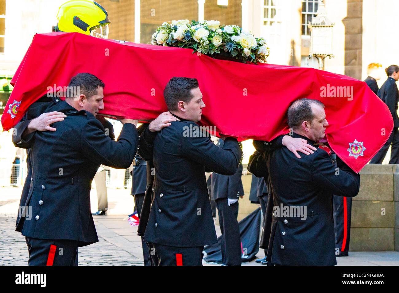 Edinburgh, Scotland, UK. 17 February 2023. Funeral of firefighter Barry ...