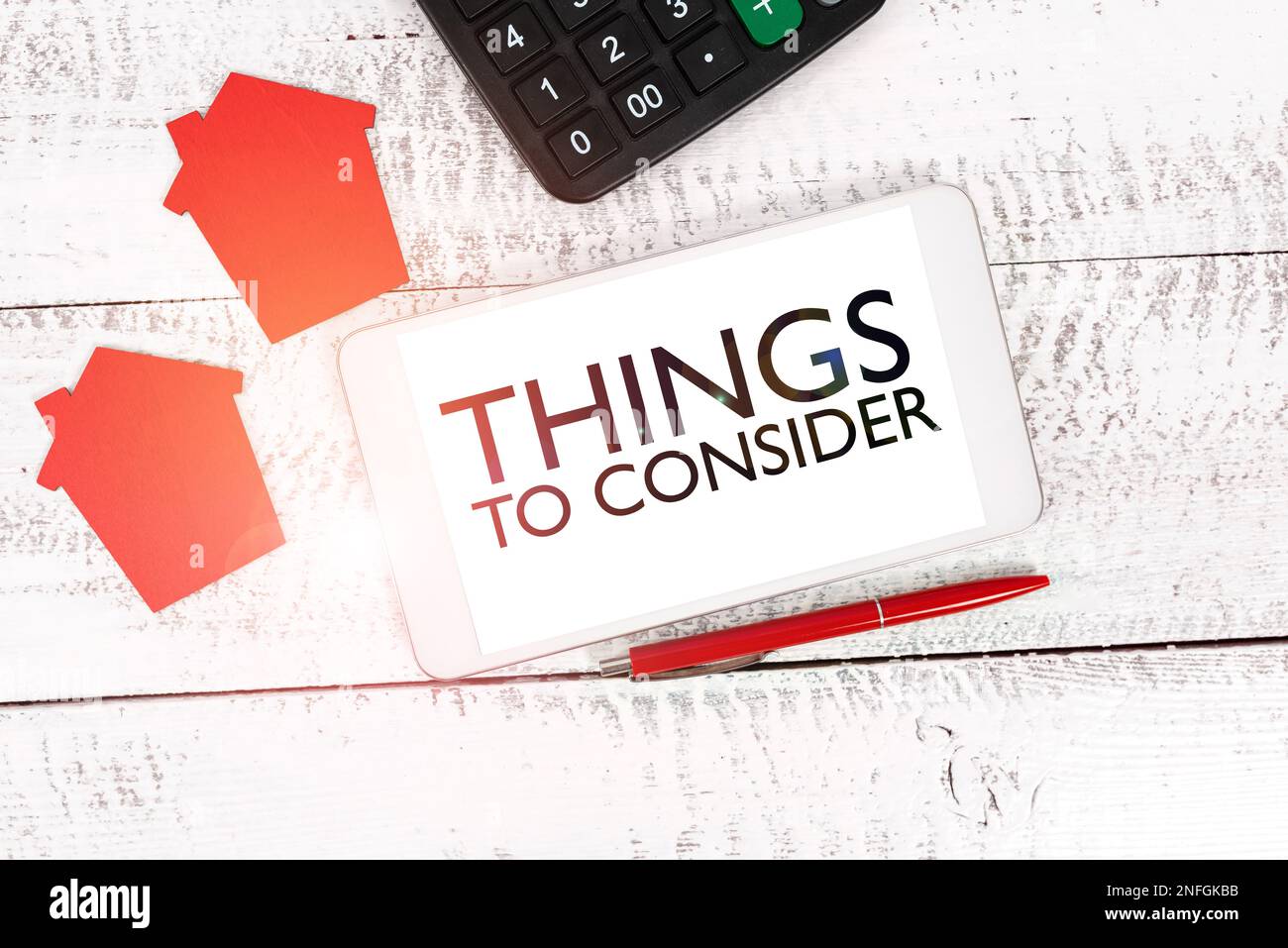 Conceptual caption Things To Consider, Word Written on list to check or ...