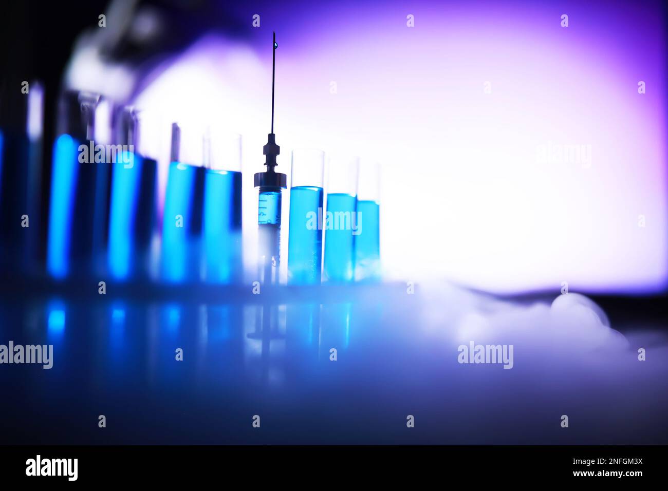 Test tube of glass overflows new liquid solution potassium blue ...