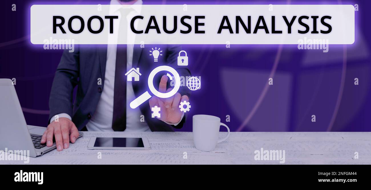 Hand writing sign Root Cause Analysis. Business concept Method of Problem Solving Identify Fault ...