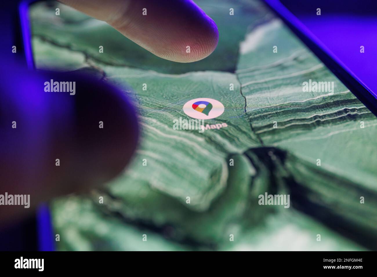 Google maps app on smartphone screen. Close up shot of google maps app ...