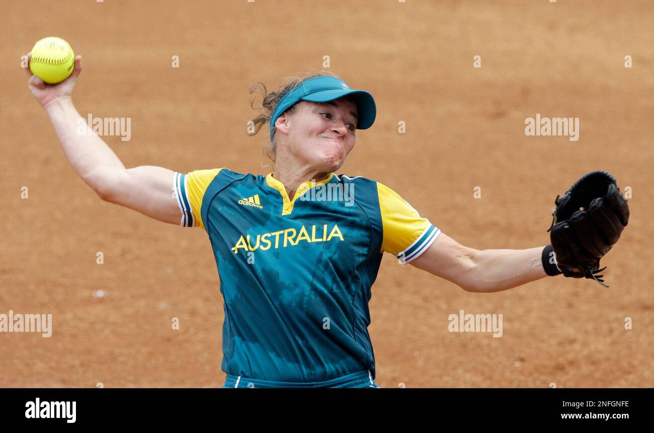 Australia starting pitcher Melanie Roche throws against Canada in a ...