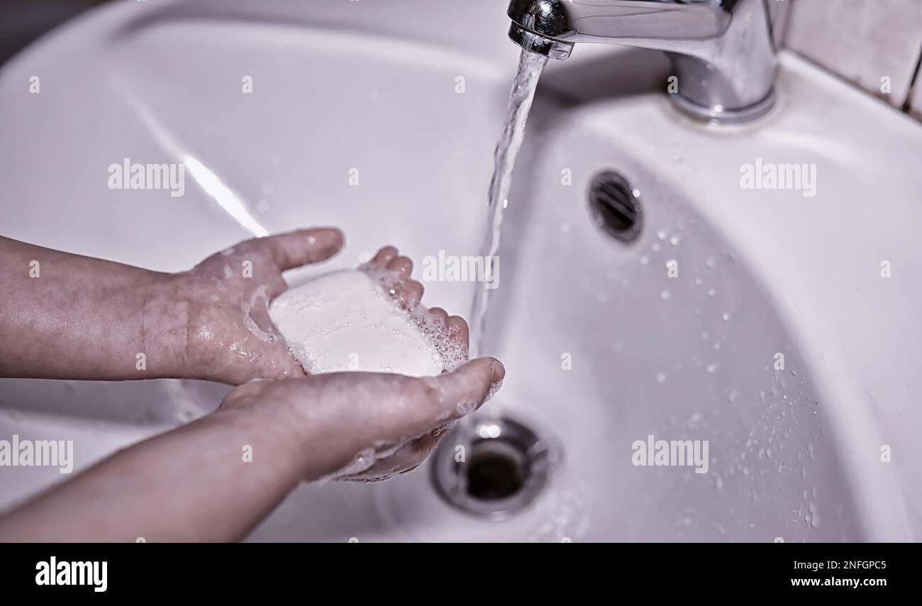 Hygiene rules. Hand washing before meals. Antibacterial treatment hands ...