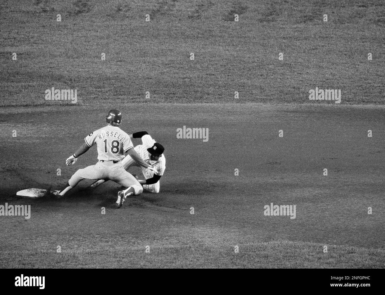 Los Angeles Dodgers Bill Russell is tagged out by New York Yankees ...