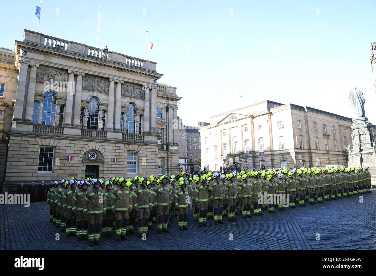 Firefighters outside St Giles' Cathedral in Edinburgh, ahead of the ...