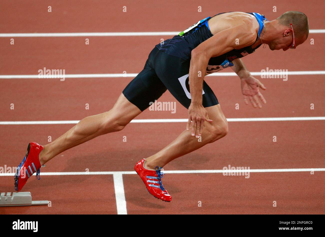 United States' Jeremy Wariner starts a semifinal of the men's 400-meter ...