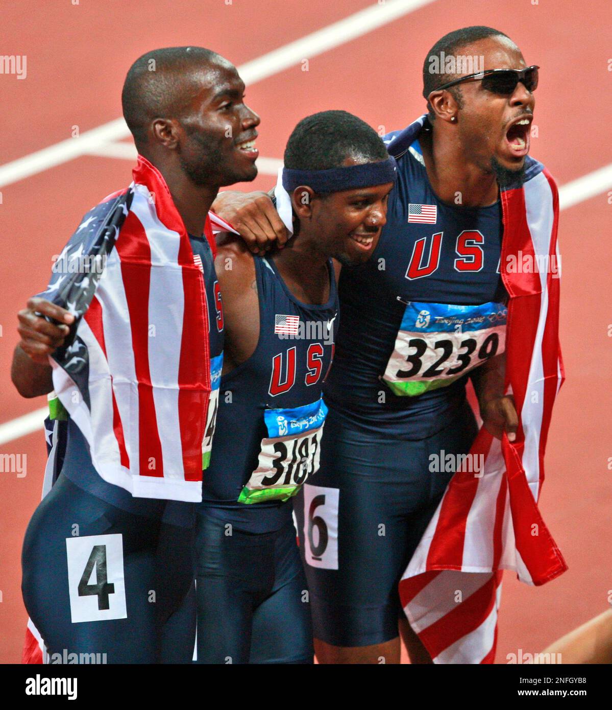 United States', from left, Kerron Clement, silver, Bershawn Jackson ...
