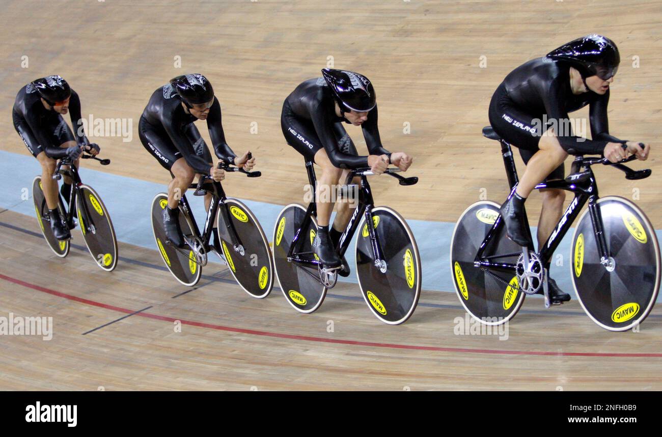 New Zealand's team pedals on their way to clinching the bronze medal of ...