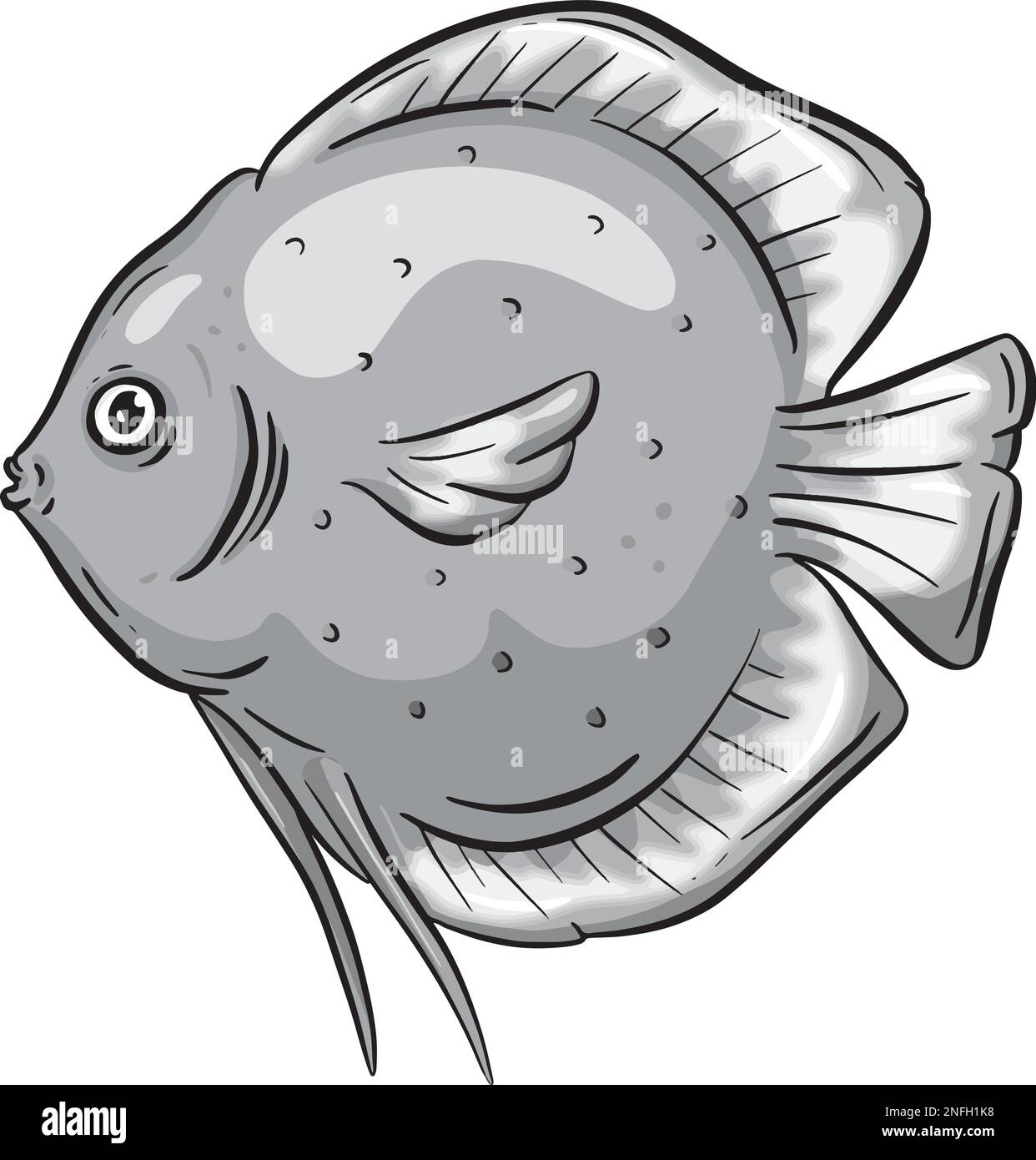 Underwater Marine Fish Cartoon Illustration in a Vector In Greyscale ...