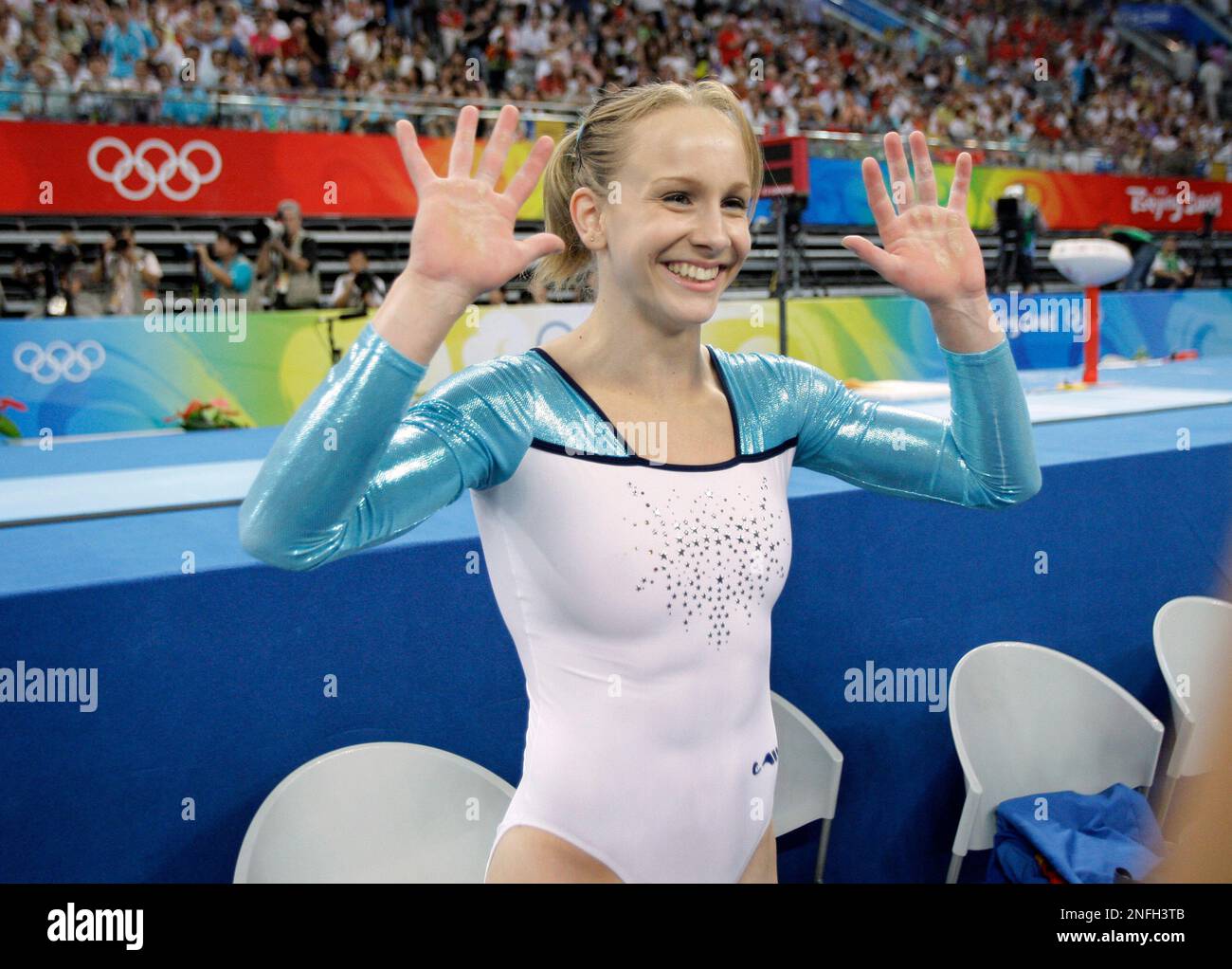 Gold medal winner gymnast Sandra Izbasa from Romania celebrates during ...