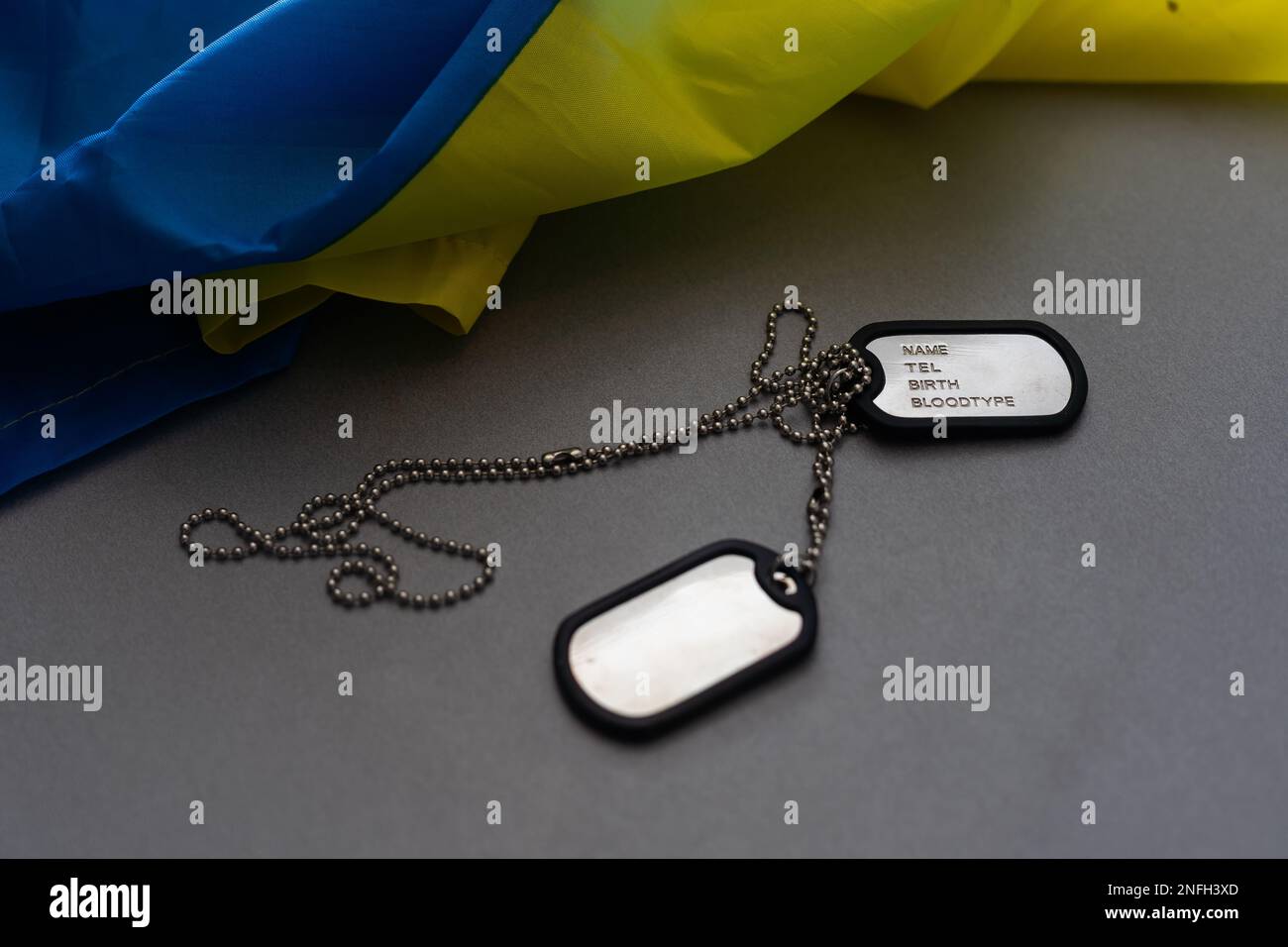 military ID tag and Ukrainian flag on background. Banner design Stock ...