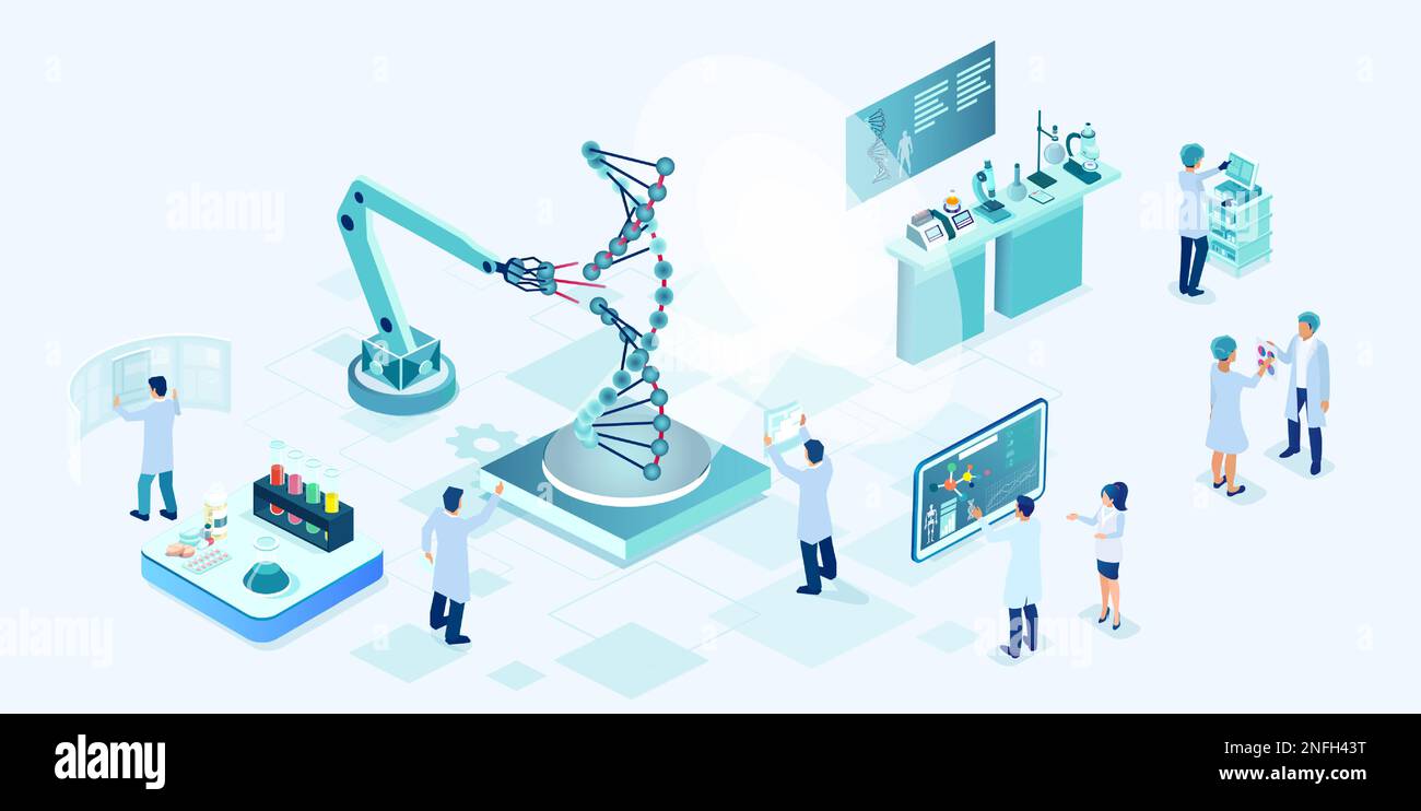 Isometric Vector Of A Medical Laboratory With Scientists Exploring