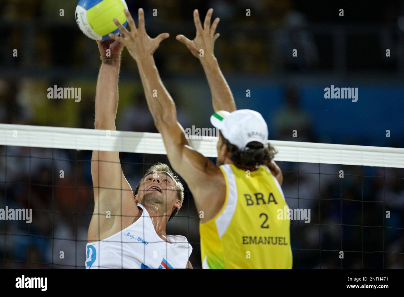 Brazil's Emanuel Rego against Russia's Dimitri Barsouk in a beach ...