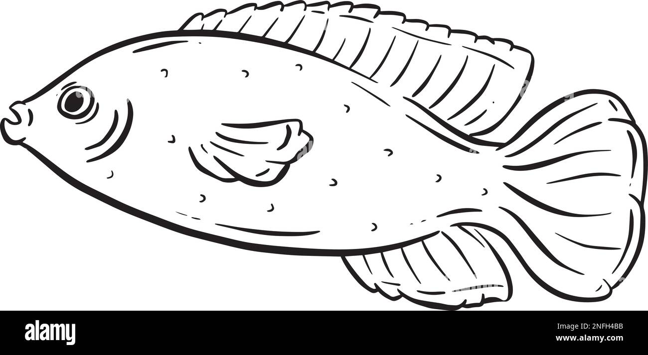 Underwater Marine Fish Cartoon Illustration in a Vector Outline Black ...