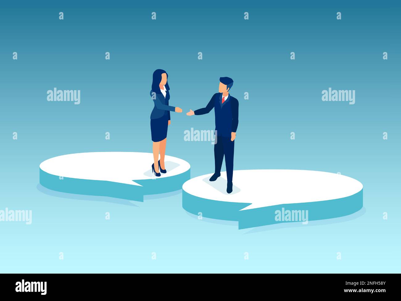 Vector of a business man and a woman standing on a speech bubbles ...