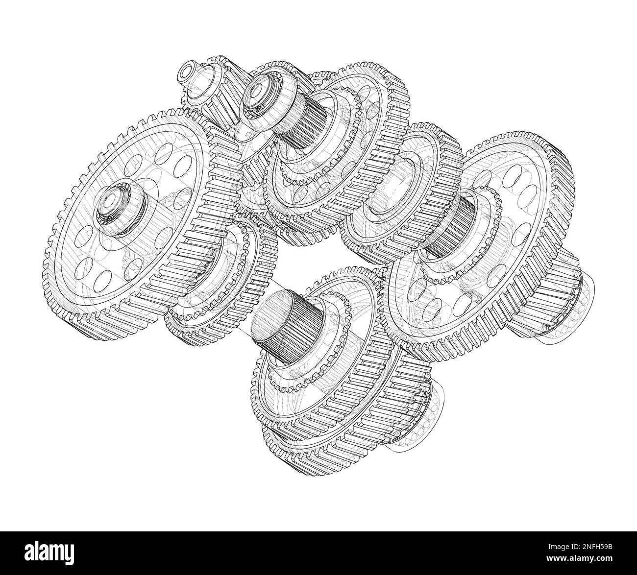 Gearbox sketch. 3d illustration Stock Photo - Alamy