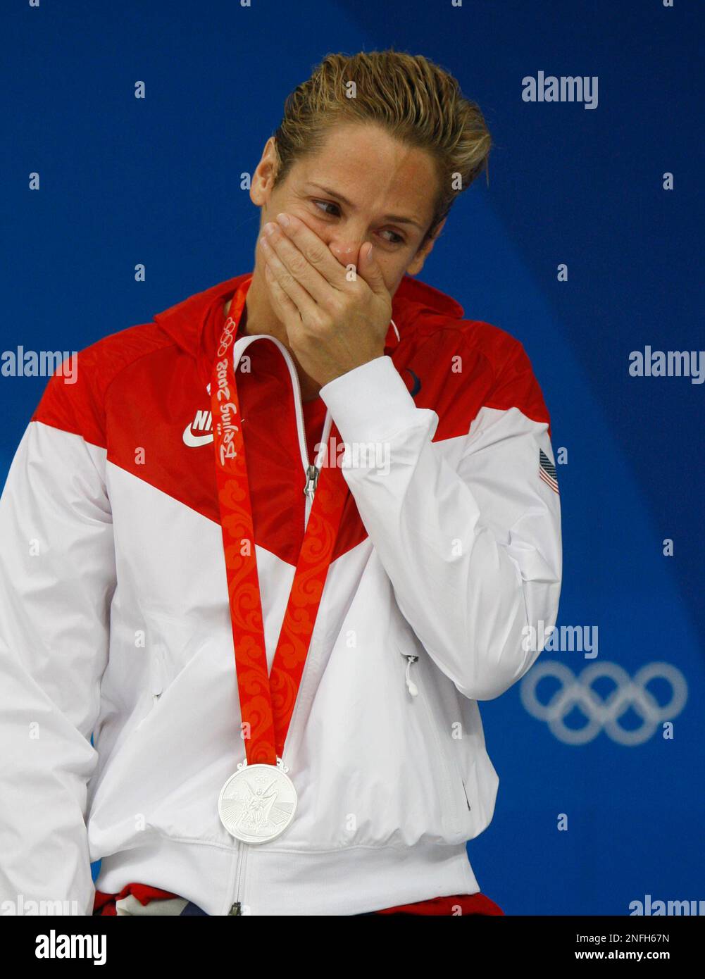 United States' Dara Torres reacts after receiving her silver medal for ...