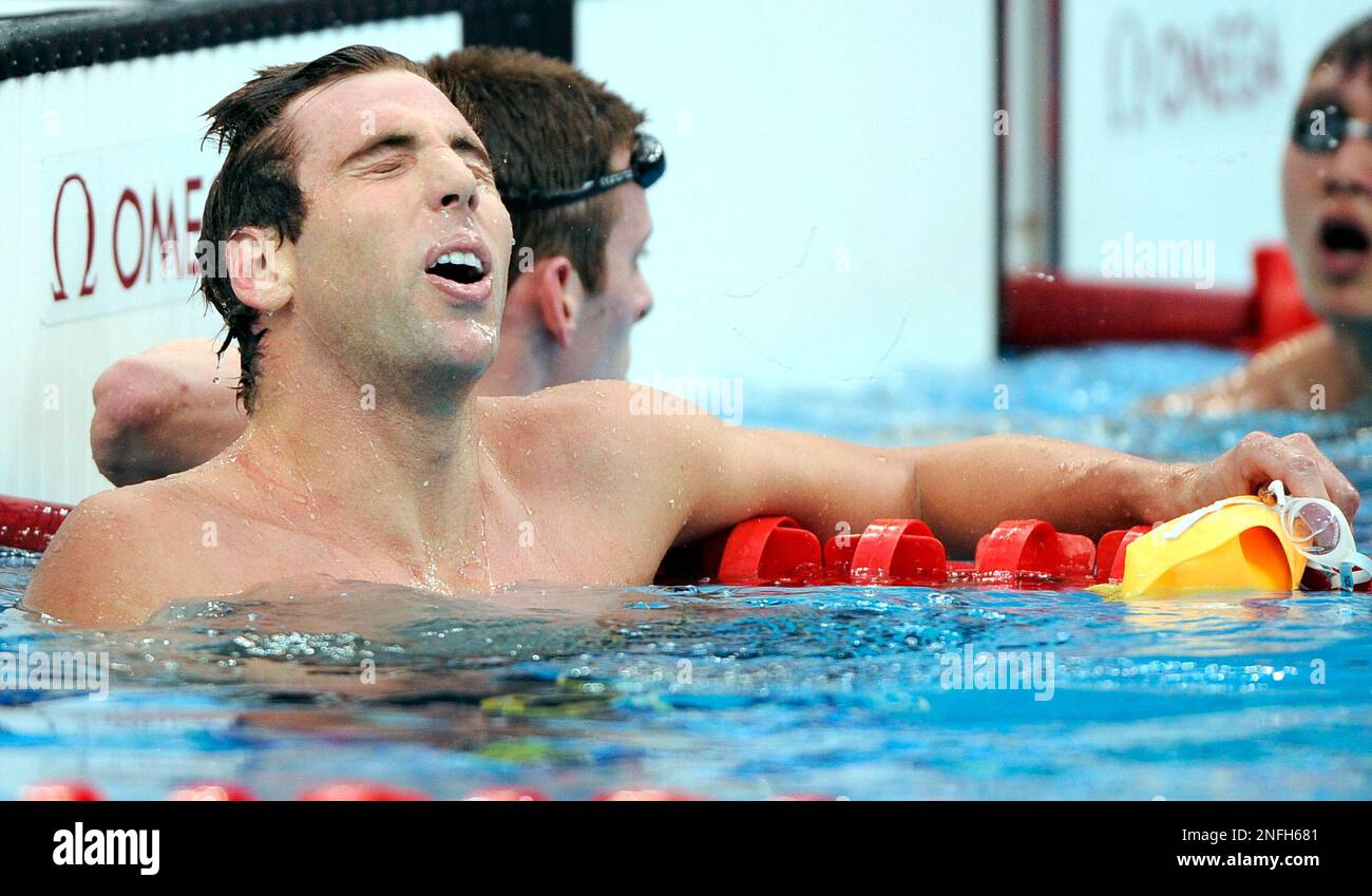 Australia's Grant Hackett reacts after the men's 1500-meter freestyle ...