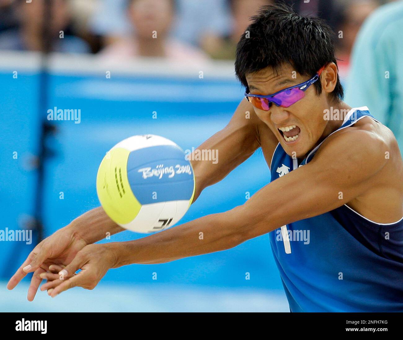 Japan's Kentaro Asahi hits the ball during a match against Brazil at ...