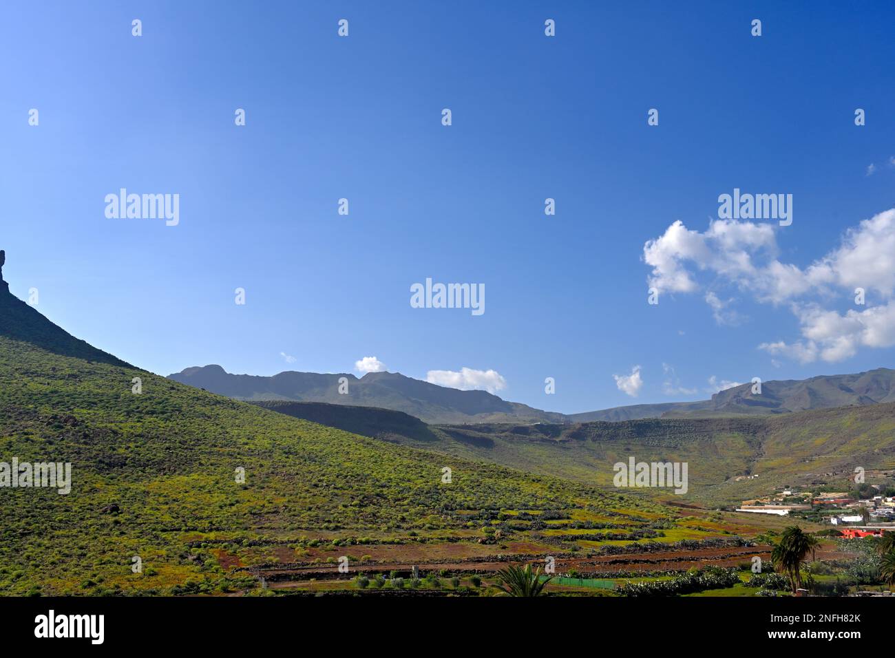 Mountains above village of Los Corralillos near Aguimes in what appears ...