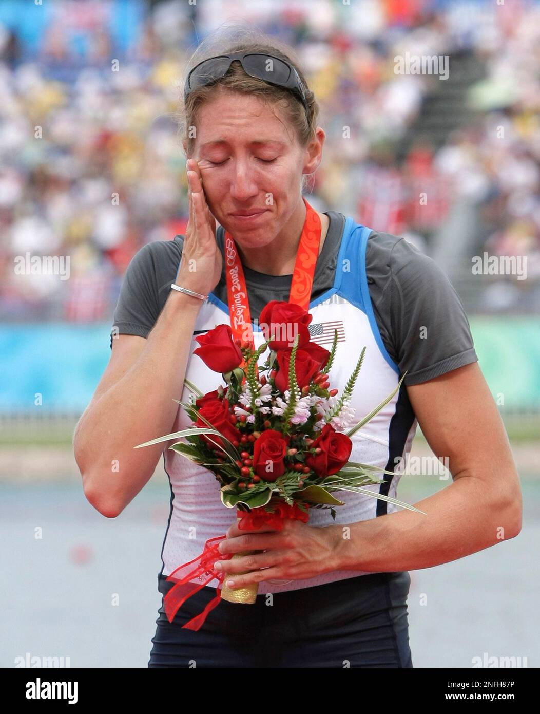 USA's Michelle Guerette reacts after capturing the silver medal in the ...