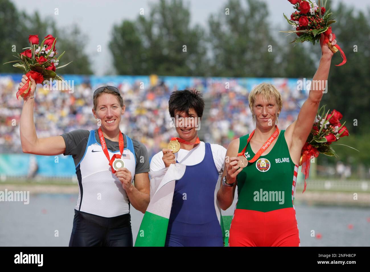Silver medalist USA's Michelle Guerette, left, gold medalist Bulgaria's ...