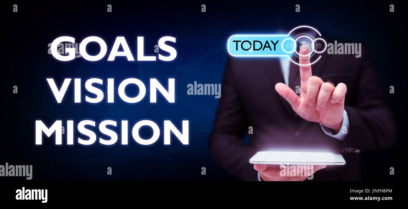 Conceptual display Goals Vision Mission, Word Written on practical ...