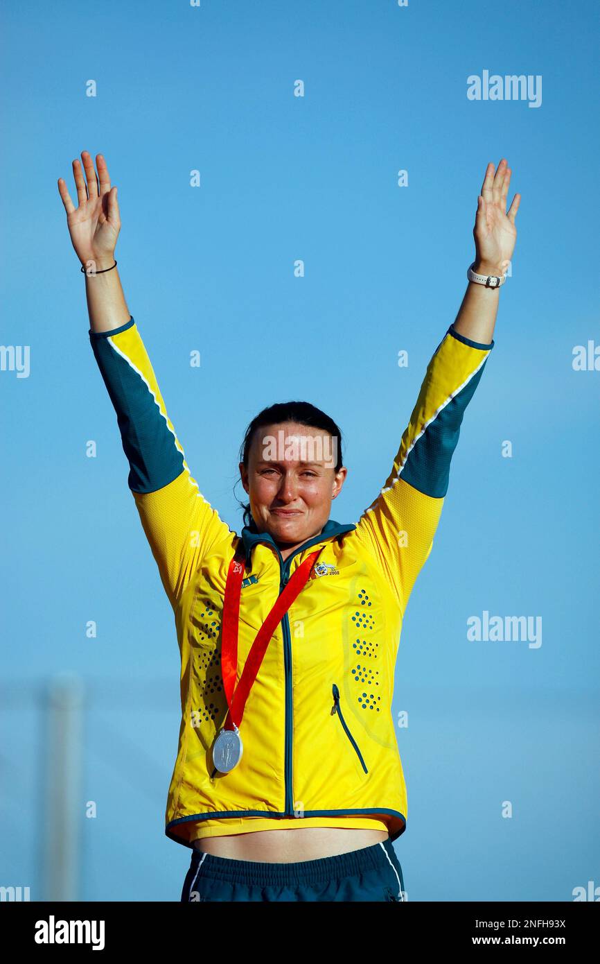 Australia's Jacqueline Lawrence celebrates her silver medal in the ...
