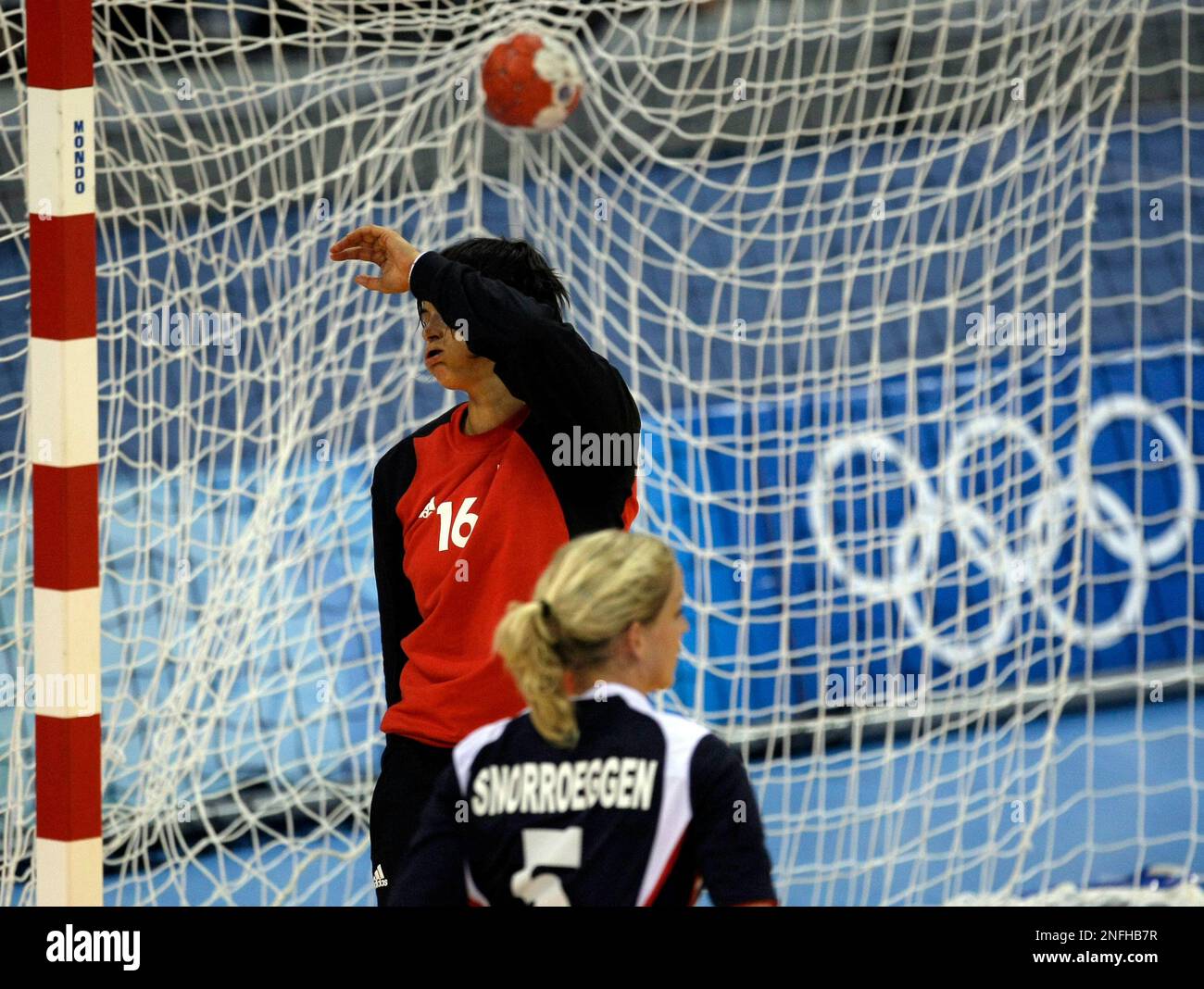 France goalkeeper Valerie Nicolas shrugs after missing a goal scored by ...