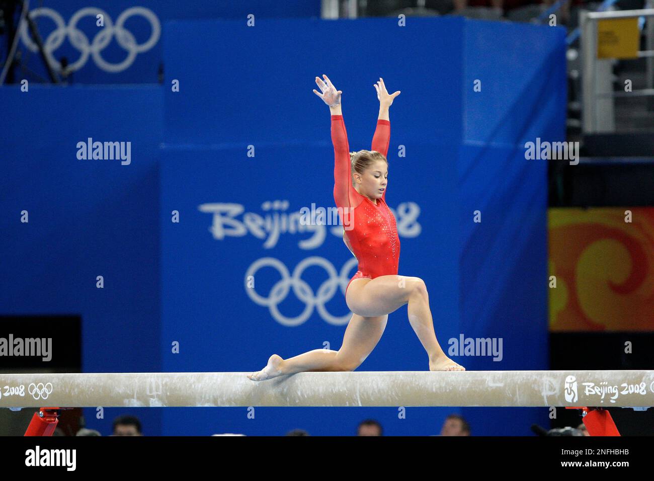 United States gymnast Shawn Johnson performs on the balance beam during ...