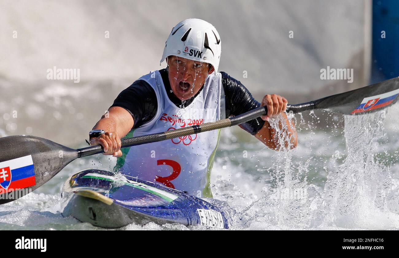 Slovakia's Elena Kaliska competes in the women's K1 kayak slalom final ...