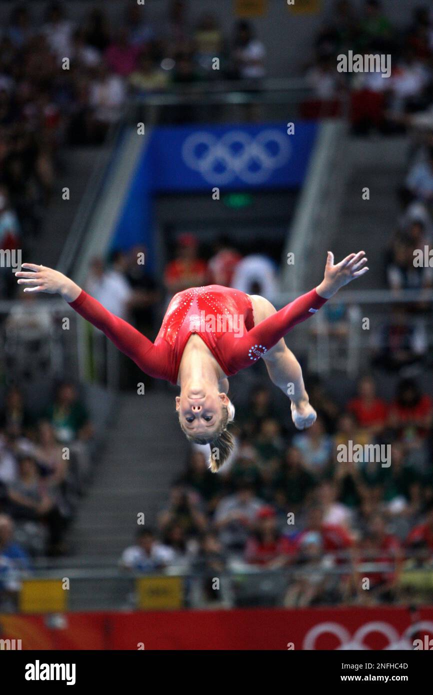 United States gymnast Shawn Johnson performs on the balance beam during ...