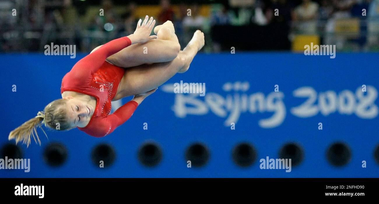 U.S. gymnast Shawn Johnson performs her floor routine during the womens ...