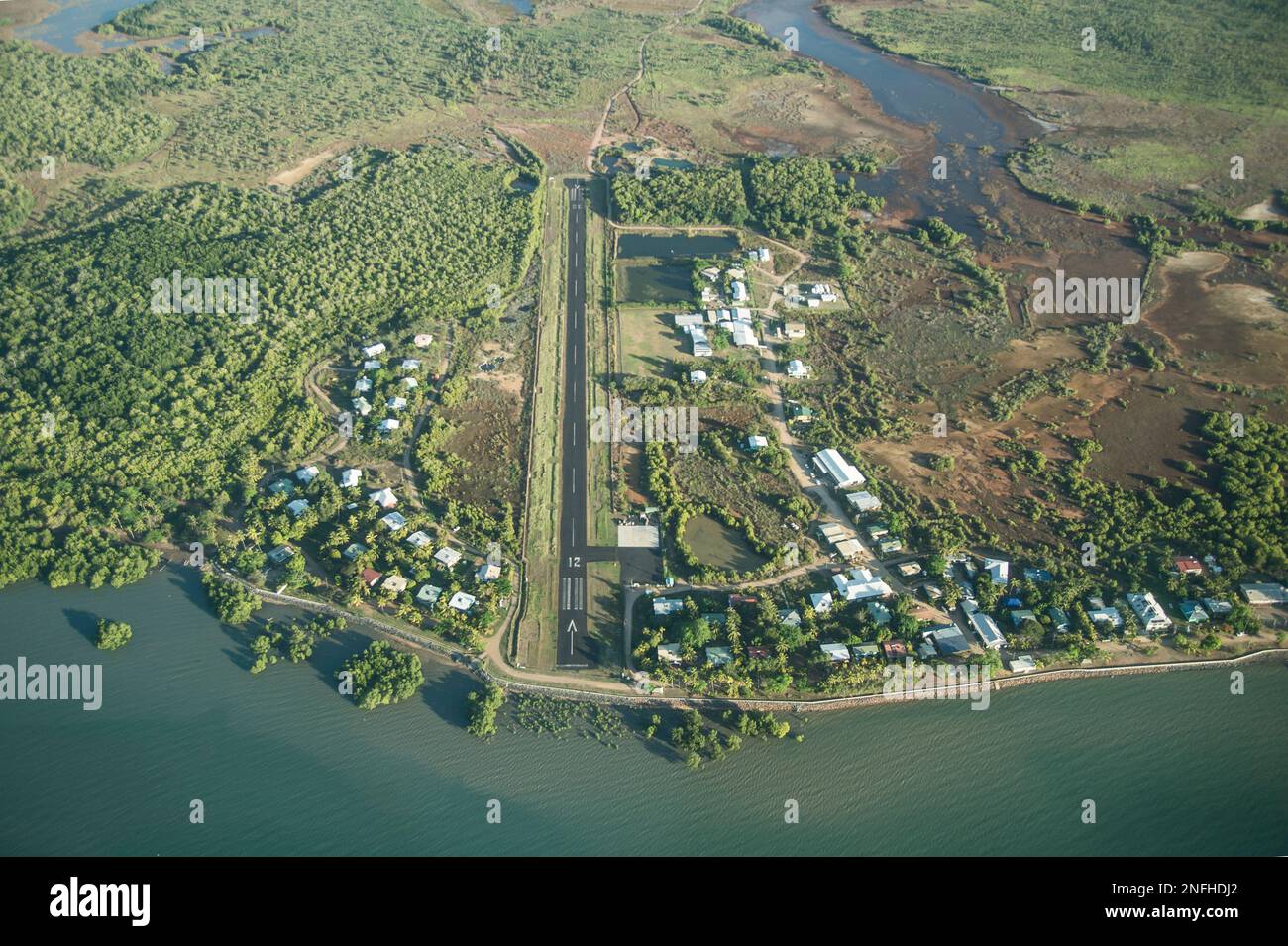 Saibai Island community from the air, in the Torres Strait, north ...