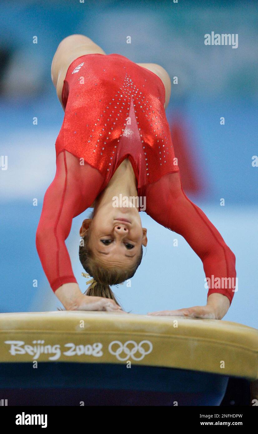 U.S. gymnast Shawn Johnson performs on the vault during the women's ...