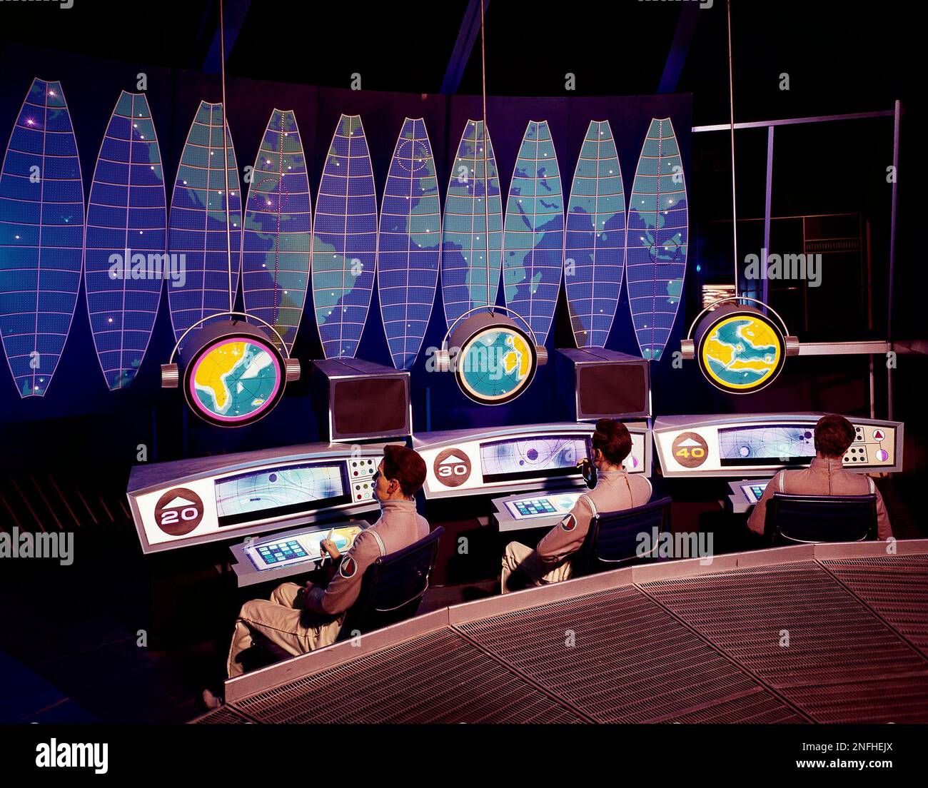 A futuristic control panel with views of the Earth is pictured in the ...
