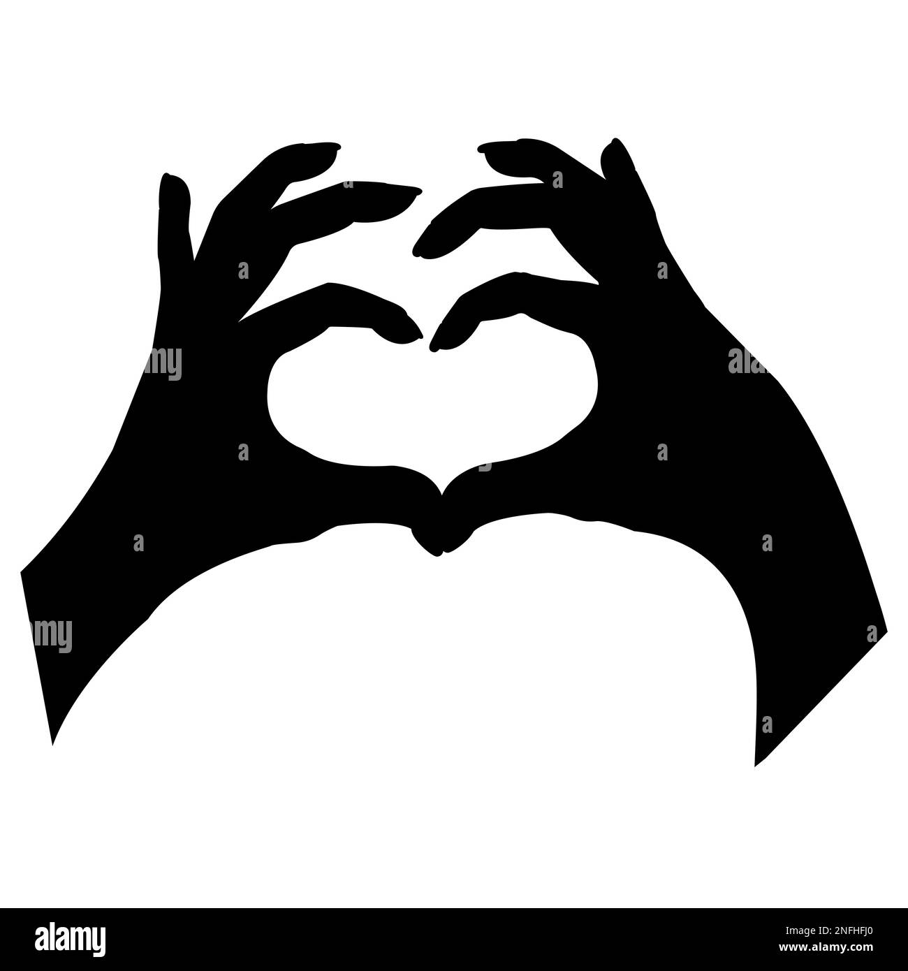 Hands in heart form, gesture detailed black silhouette isolated on ...