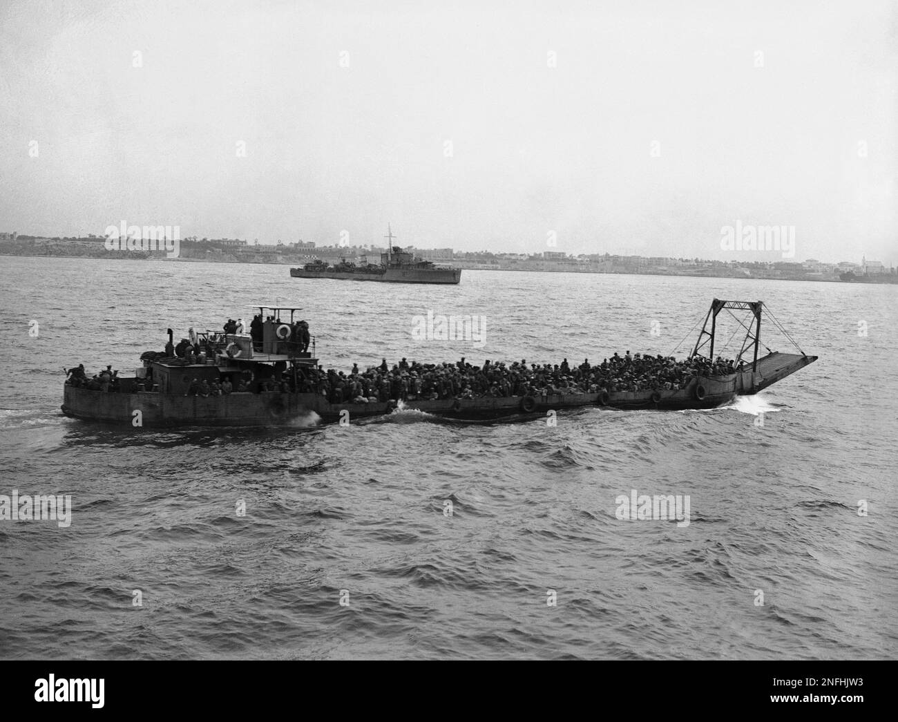 British landing barge pulls ashore, June 18, 1943 at Tripoli, Libya ...