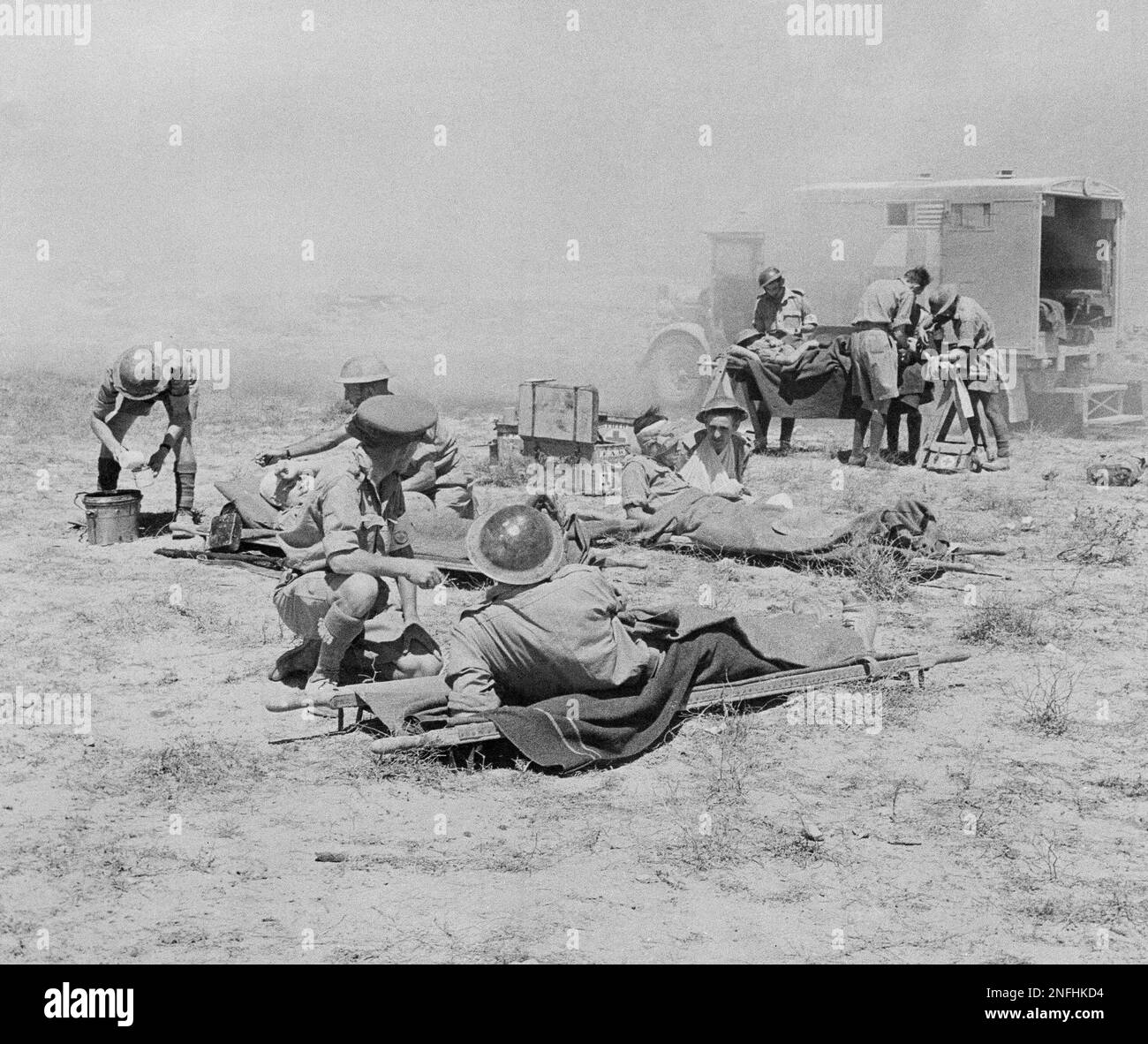 Officers of the Royal Army Medical Corps Administer to a wounded ...