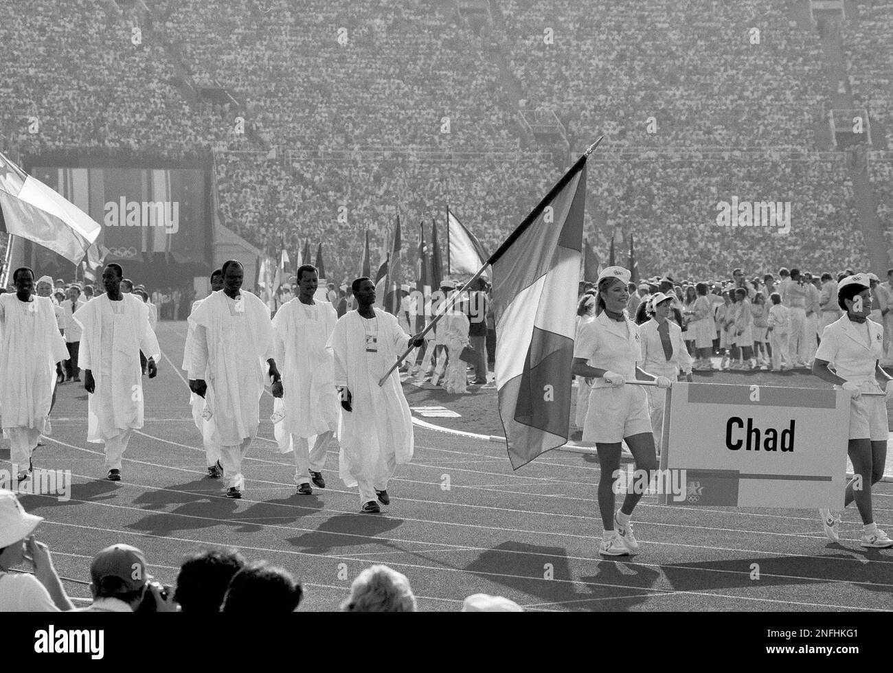 The six-man Olympic team from Chad enters the Coliseum of Los Angeles ...