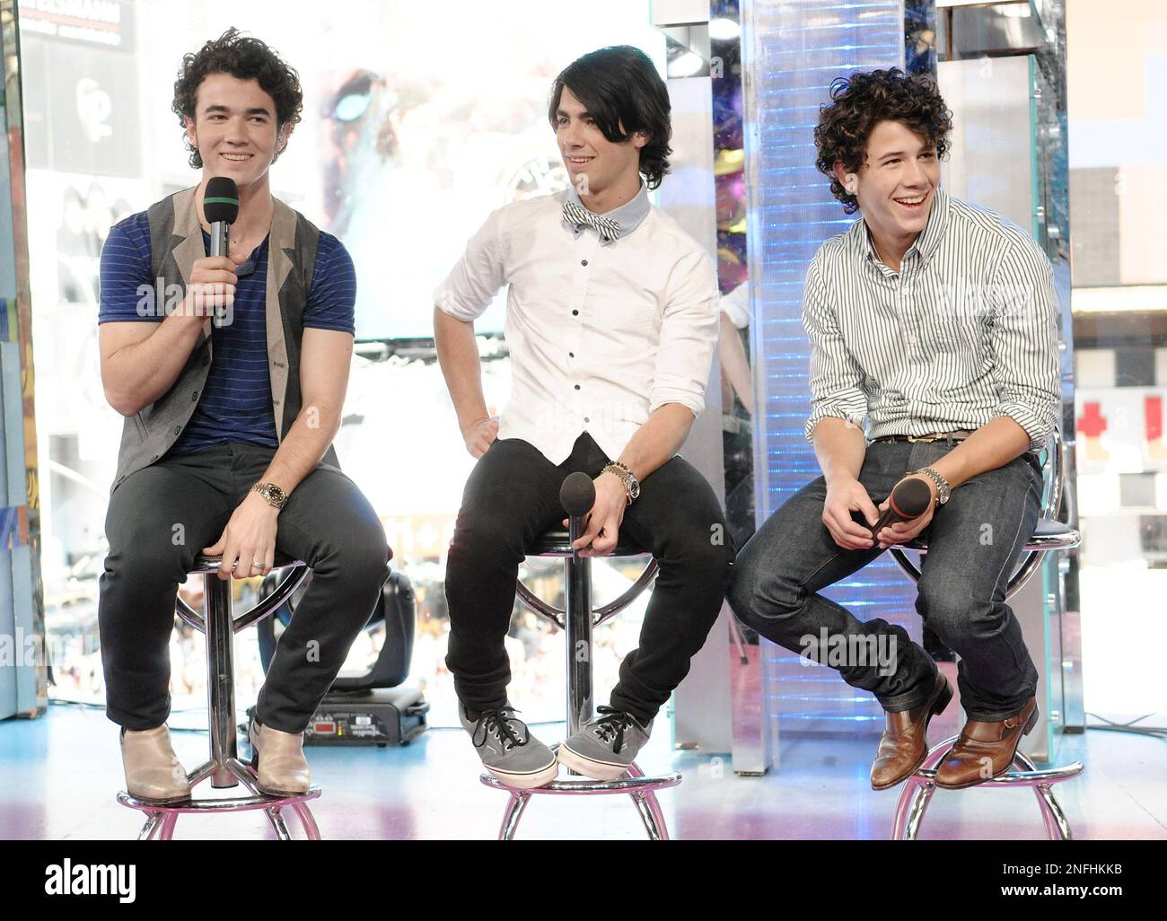 The Jonas Brothers, from left, Kevin, Joe and Nick make an appearance ...