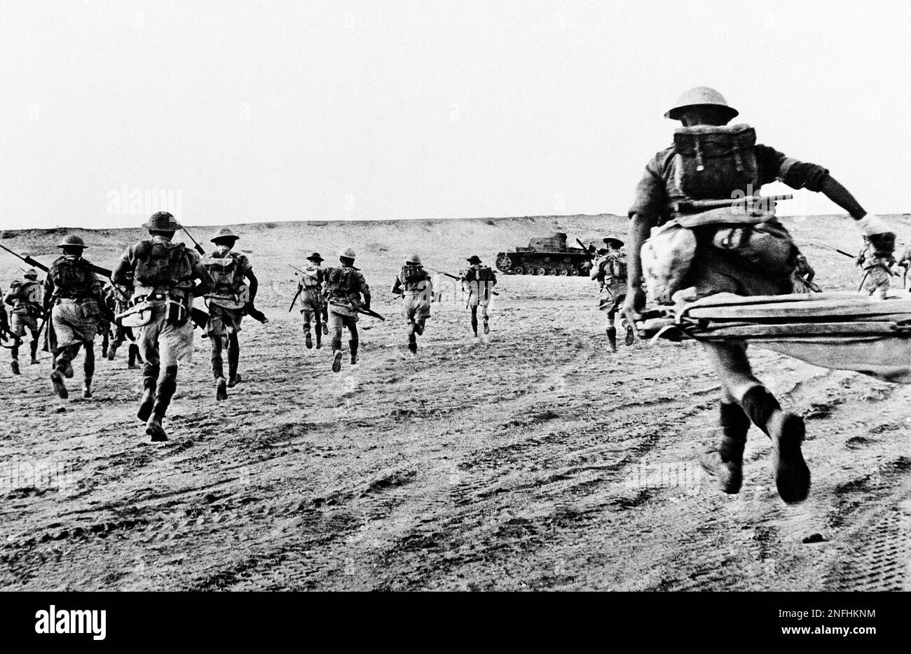 British infantry advances on the double toward ridge in the Libyan ...