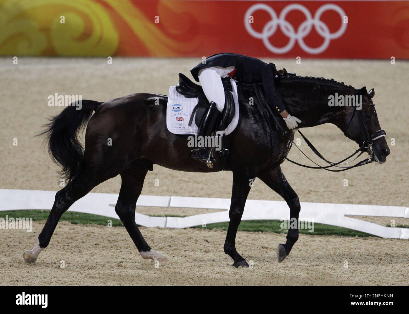British rider Emma Hindle embraces her horse Lancet after riding at the ...