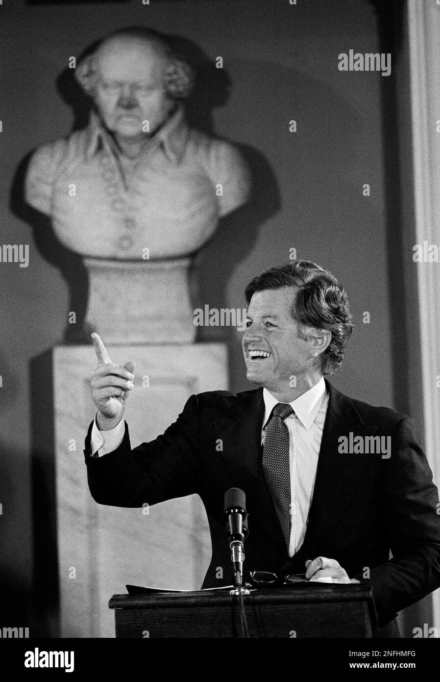 Sen. Edward M. Kennedy, D-Mass., smiles and gestures as he announces ...