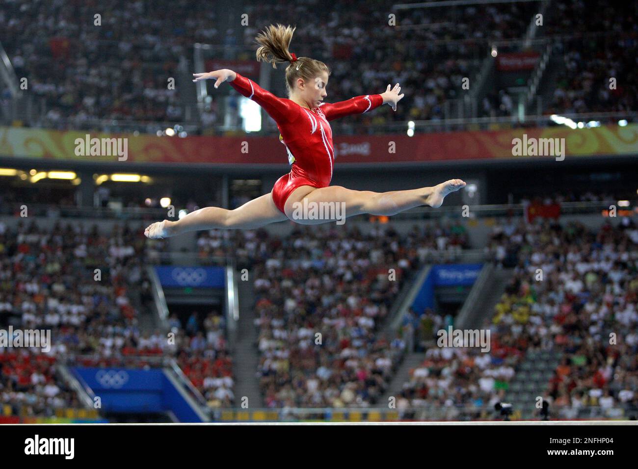 U.S. gymnast Shawn Johnson performs on the balance beam during the ...