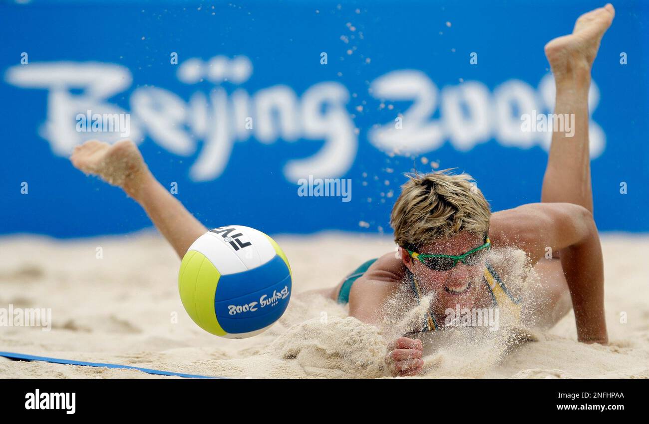 Australia's Natalie Cook can't get the ball dirung a beach volleyball ...