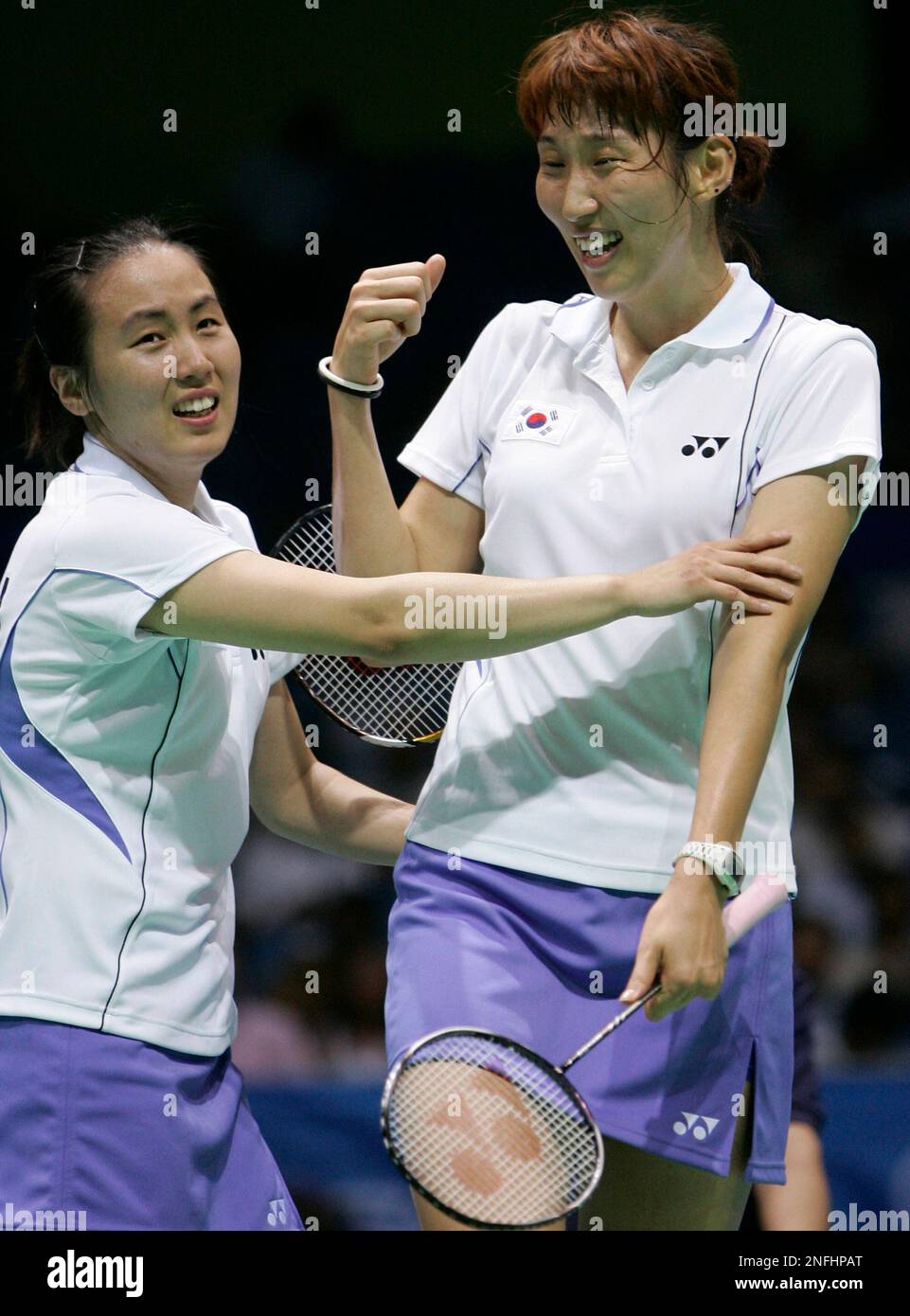 South Korea's Lee Kyung-won, left, and teammate Lee Hyo-jung, celebrate ...