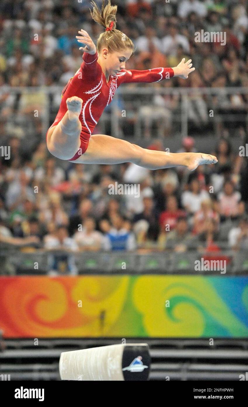 U.S. gymnast Shawn Johnson performs on the balance beam during the ...
