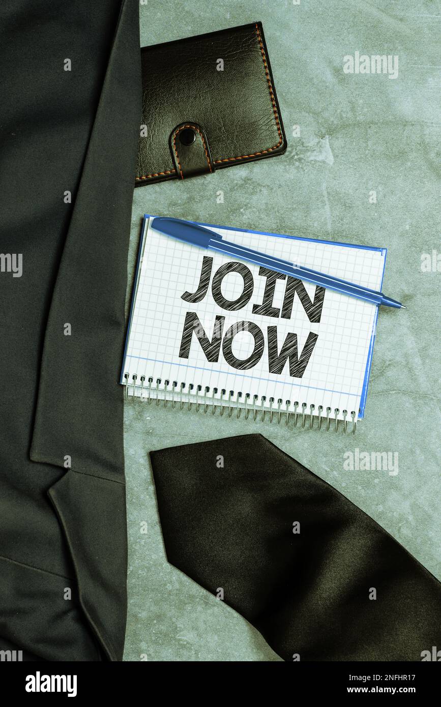 Inspiration showing sign Join Now. Word Written on An invite to a ...